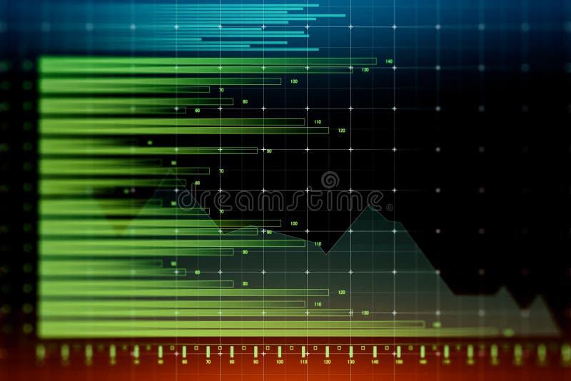 Economy Statistics Concept with Digital Green Horizontal Graphs on Dark ...