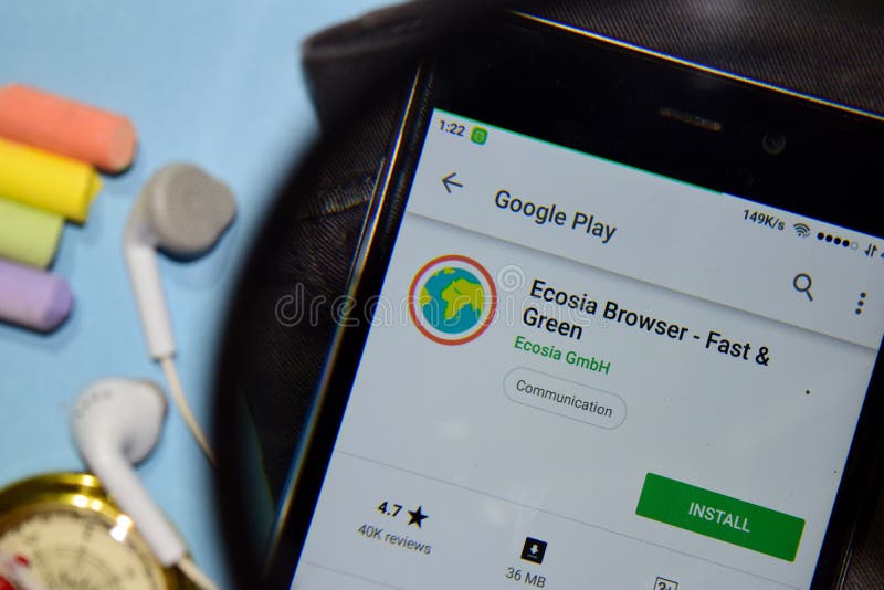 Ecosia Browser Dev App with Magnifying on Smartphone Screen. Editorial ...