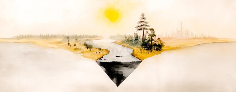 Ecosystem Balance Water Cycle Human Impact, Serene Landscape with River ...