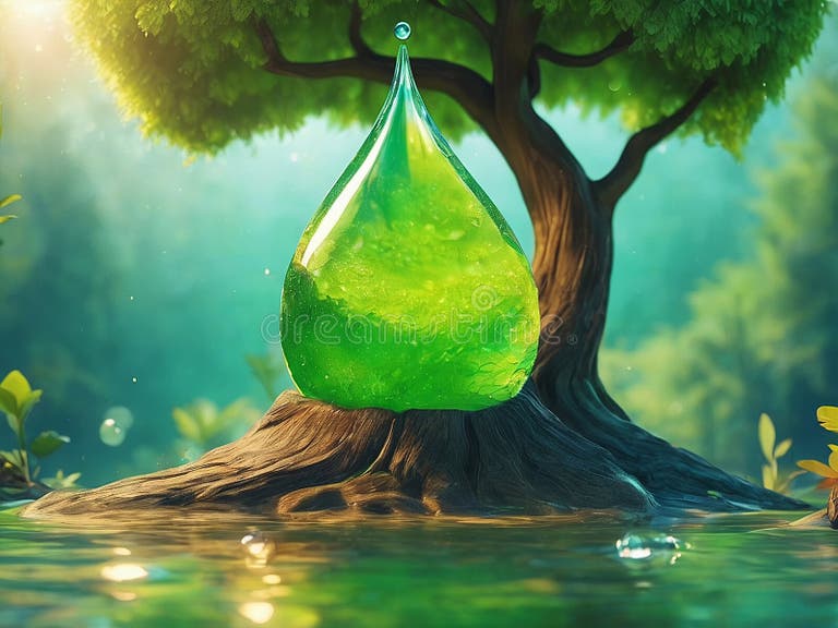 Ecosystem Green Water Drop with Tree Mixed Media - Generated by Ai ...