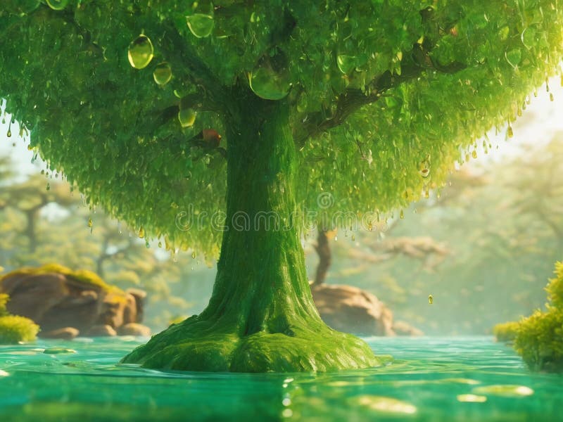 Ecosystem Green Water Drop with Tree Mixed Media - Generated by Ai ...