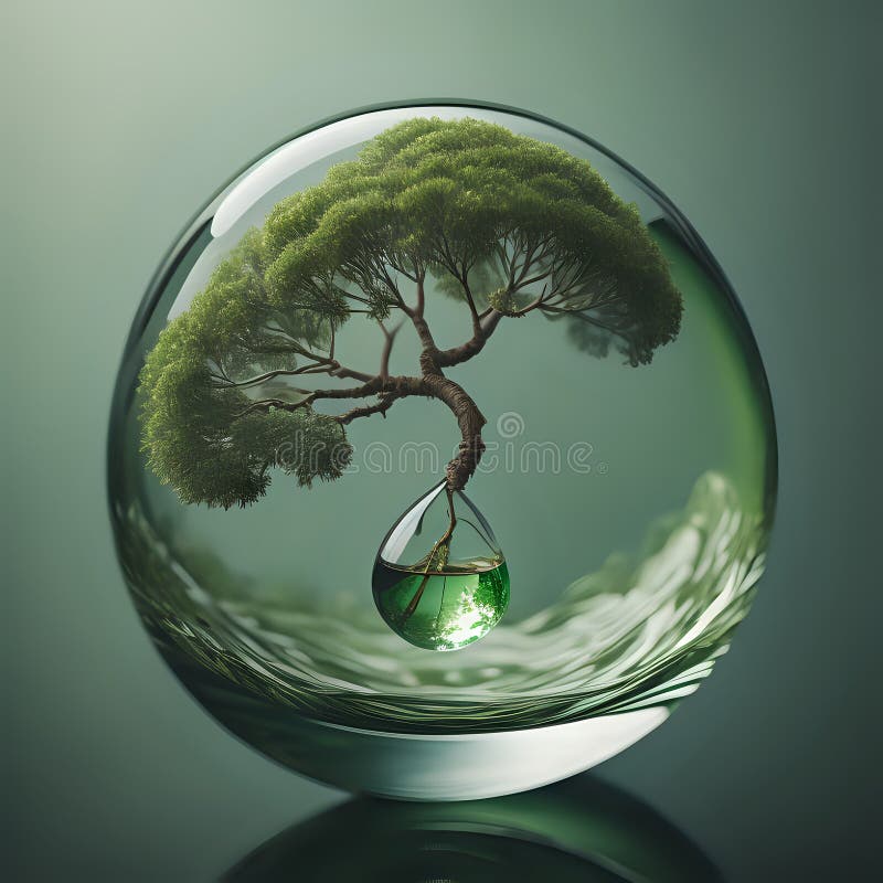 Ecosystem Green Water Drop with Tree Mixed Media - Generated by Ai ...