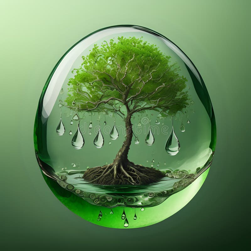Ecosystem Green Water Drop with Tree Mixed Media - Generated by Ai ...