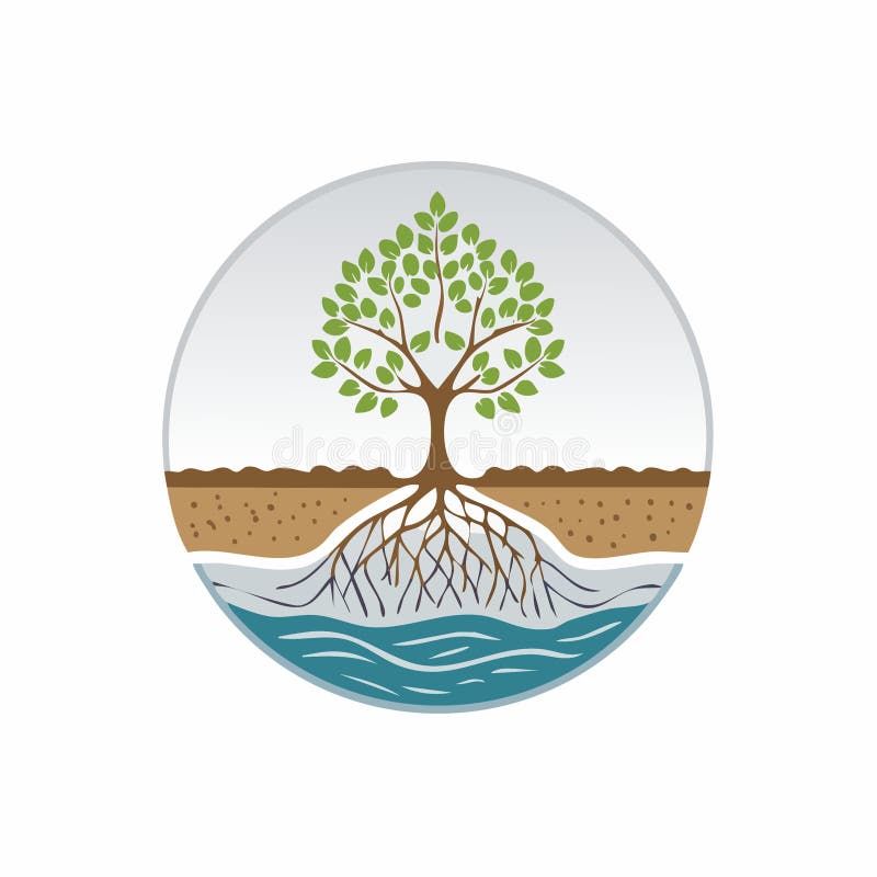 Ecosystem Icon Tree with Roots and Water Source Stock Image ...