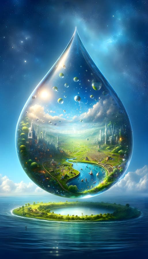 Ecosystem Inside Water Droplet. Created with Generative AI Stock Image ...