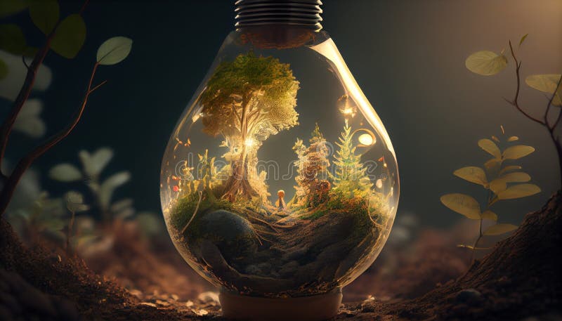 Ecosystem in Light Bulb, Growing Plants in Bulb, Renewable Energy ...