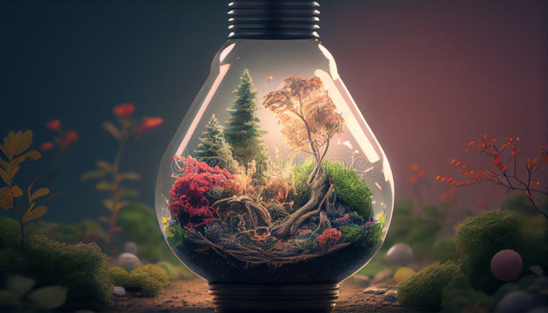 Ecosystem in Light Bulb, Growing Plants in Bulb, Renewable Energy ...