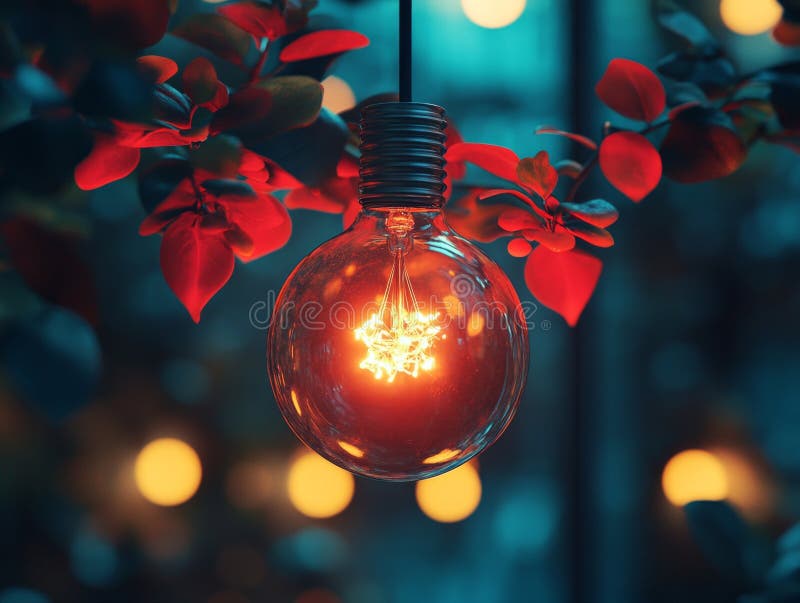 Generative Ai, Ecosystem of Plants Living Inside a Round Light Bulb ...