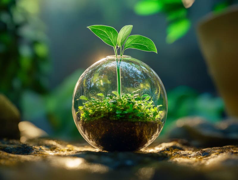 Generative Ai, Ecosystem of Plants Living Inside a Round Light Bulb ...