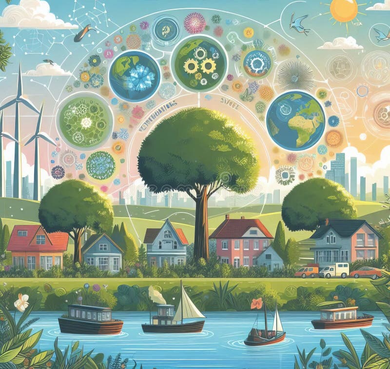 Ecosystem Services an Illustration of Ecosystem Services with Th Stock ...