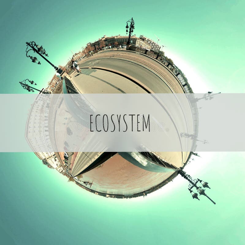 ECOSYSTEM Title Banner on Green CITY Little Planet Stock Photo - Image ...