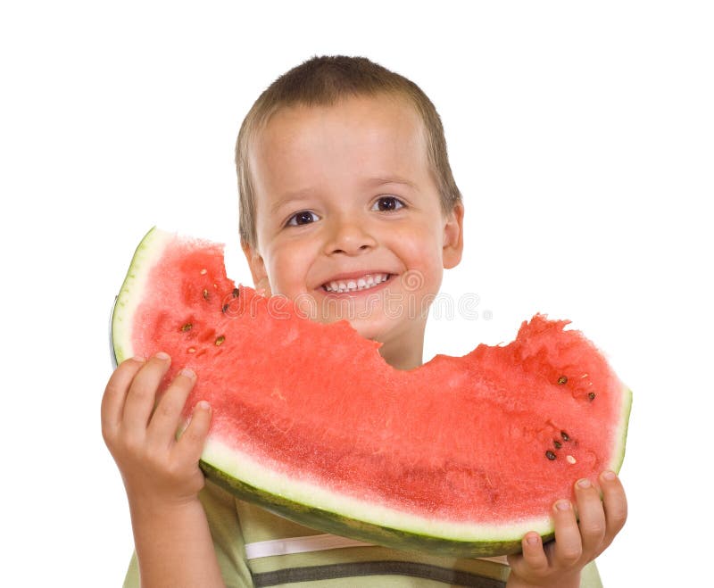 Ecstatic Boy with Watermelon Slice Stock Image - Image of childhood ...