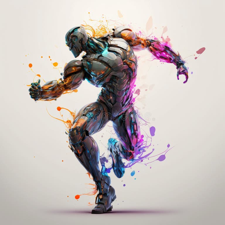 Ecstatic Dance of a Cyborg with Splash of Colours. Generative AI Stock ...