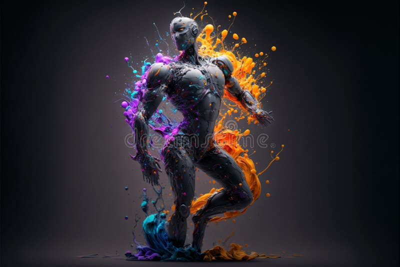 Ecstatic Dance of a Cyborg with Splash of Colours. Generative AI Stock ...