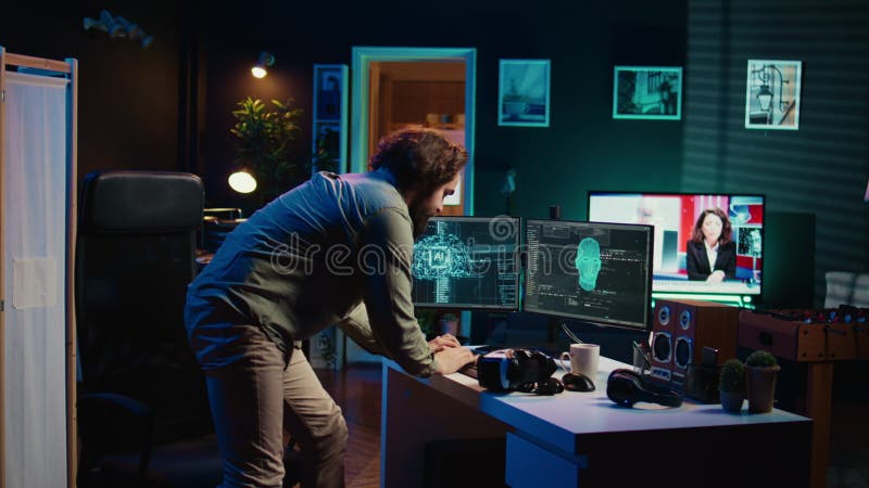 Ecstatic Man Celebrating after Awakening AI Using VR Headset Stock Footage - Video of technology ...