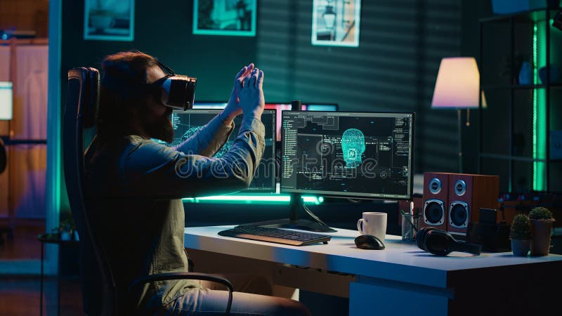 Ecstatic Man Celebrating after Awakening AI Using VR Headset Stock Photo - Image of ...