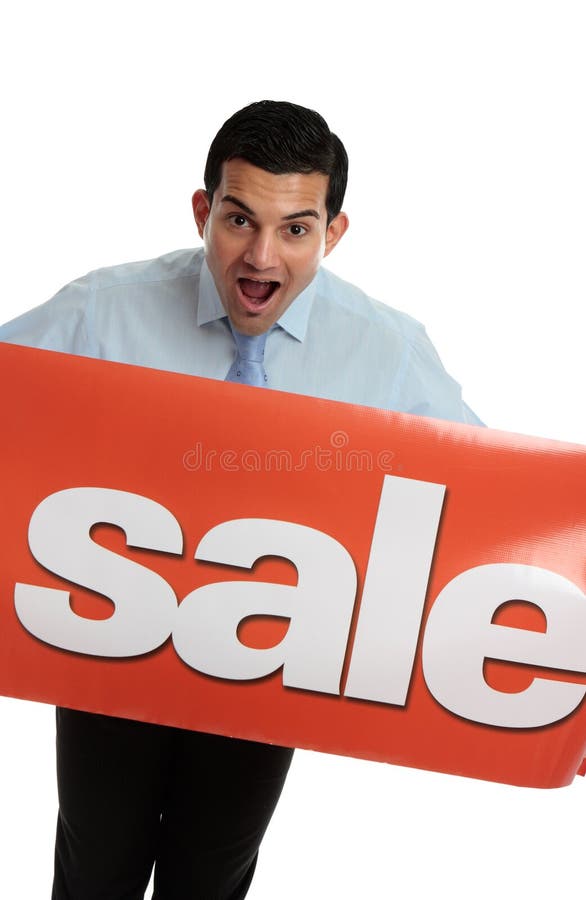 Ecstatic Man with SALE Sign Stock Photo - Image of ecstatic, manager ...