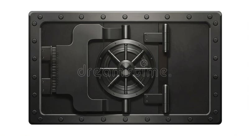 Ectangular Black Vault Door with Circular Central Wheel and Reinforced ...