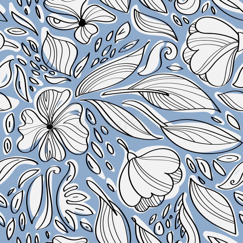 Linear Floral Seamless Pattern. Stock Vector - Illustration of element ...