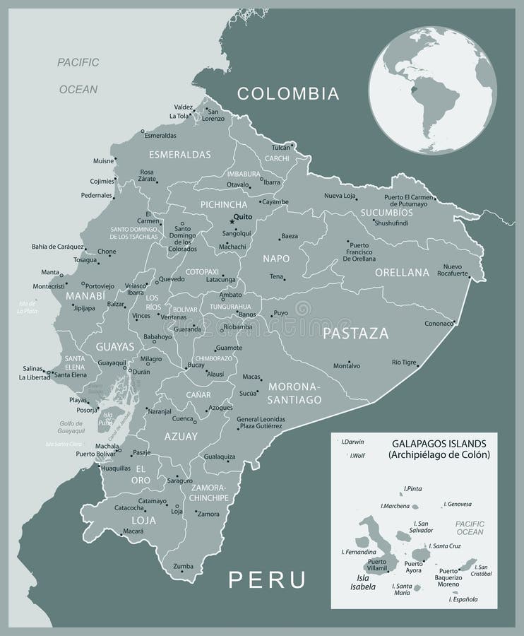 Ecuador - Detailed Map of the Country in Brown Colors, Divided into ...