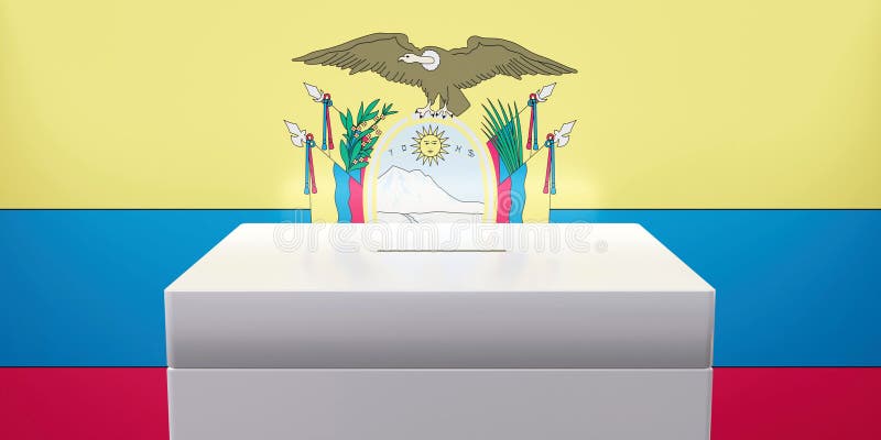 Ecuador Elections, Voting Box and National Flag. 3d Stock Illustration ...