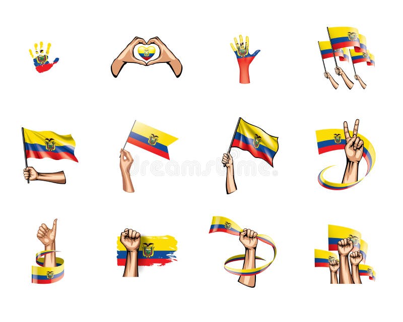 Ecuador Flag and Hand on White Background. Vector Illustration Stock ...