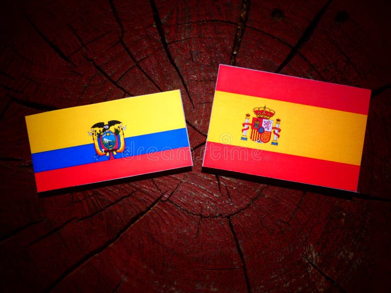 Ecuador Flag with Spanish Flag on a Tree Stump Stock Image - Image of ...