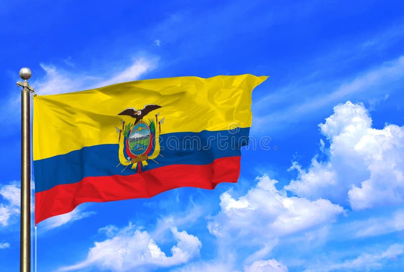 Ecuadorian National Flag Waving Majestically in the Clear Blue Sky ...