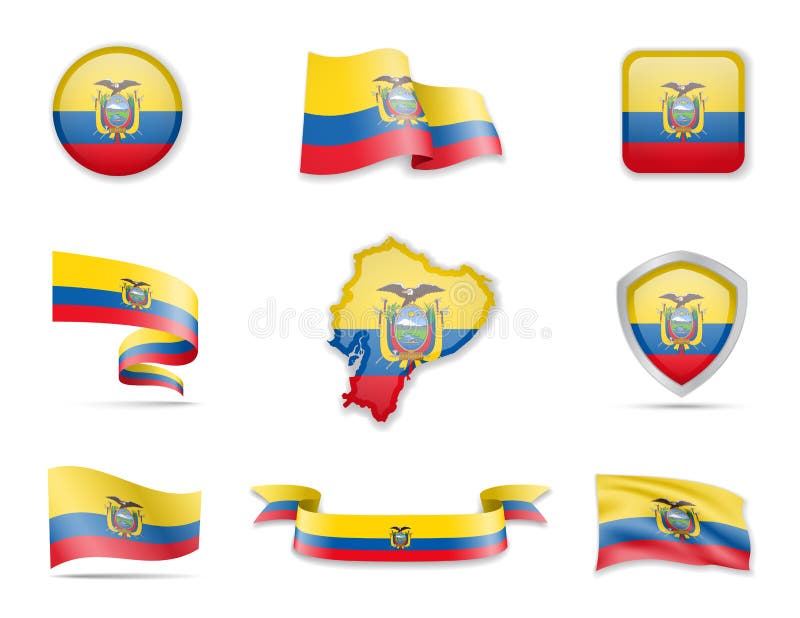 Ecuador Flags Collection. Vector Illustration Set Flags and Outline of ...