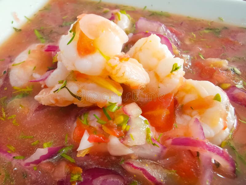 Ecuador Food: Shrimp Ceviche, Raw Fish. with Popcorn and Plaintain ...