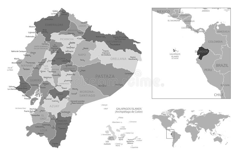 Ecuador - Highly Detailed Black and White Map. Stock Vector ...
