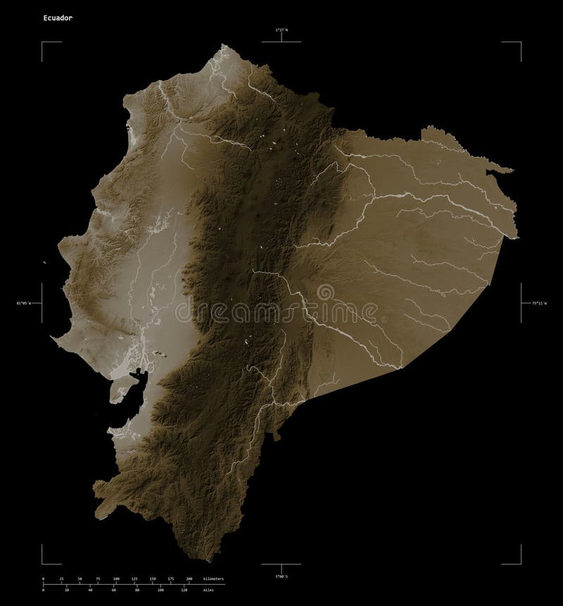 Ecuador Shape on Black. Sepia Stock Illustration - Illustration of ...