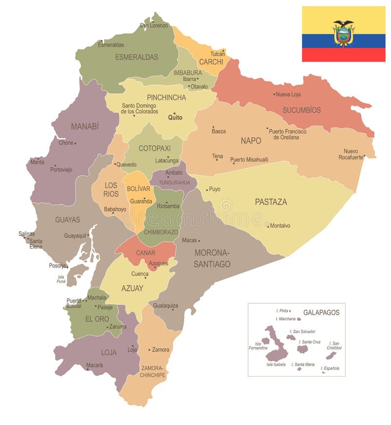 Ecuador Map - Vintage Detailed Vector Illustration Stock Illustration ...