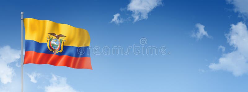 Ecuadorian Flag Isolated on a Blue Sky. Horizontal Banner Stock ...