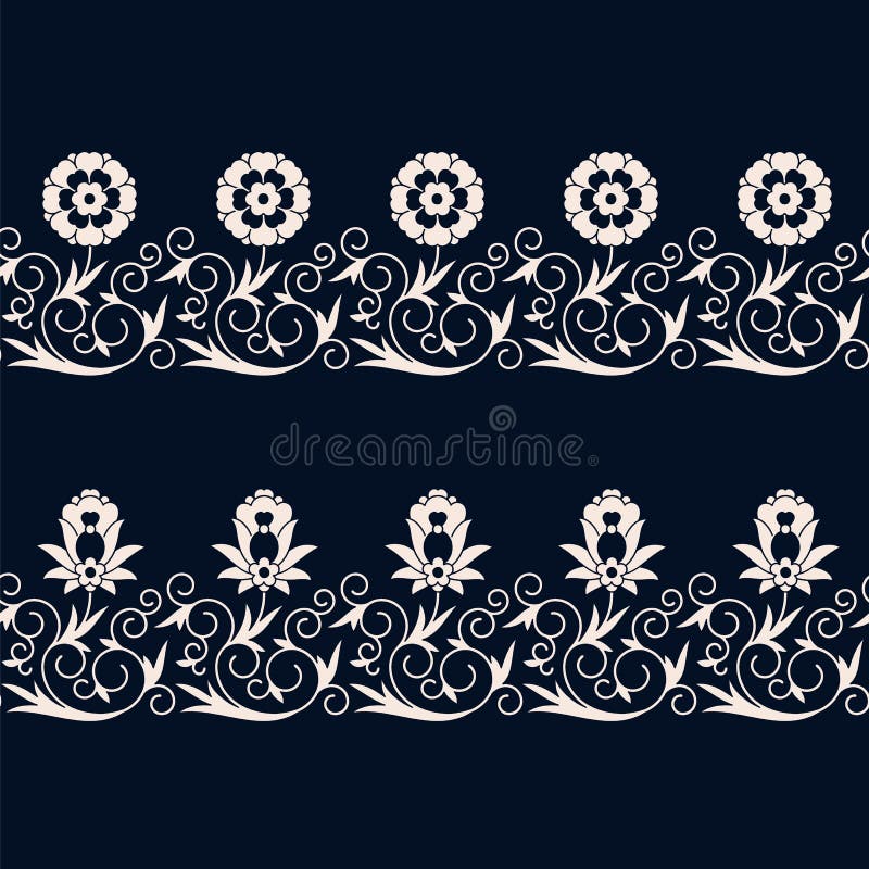 Seamless Vector of Two Vintage Floral Borders. Seamless Template in ...