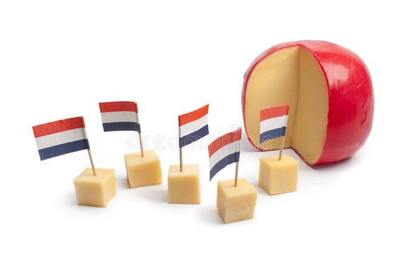 Edam Cheese Blocks with the Dutch Flag Stock Photo - Image of studio ...