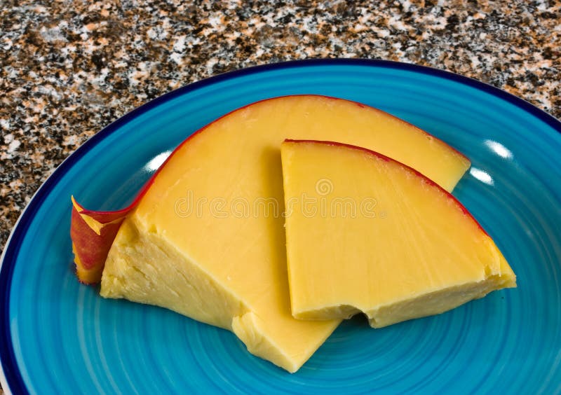 Edam Cheese with Red Wax Cover.on Plate Stock Image - Image of pieces ...