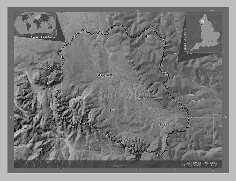 Eden, England - Great Britain. Grayscale. Labelled Points of Cit Stock ...