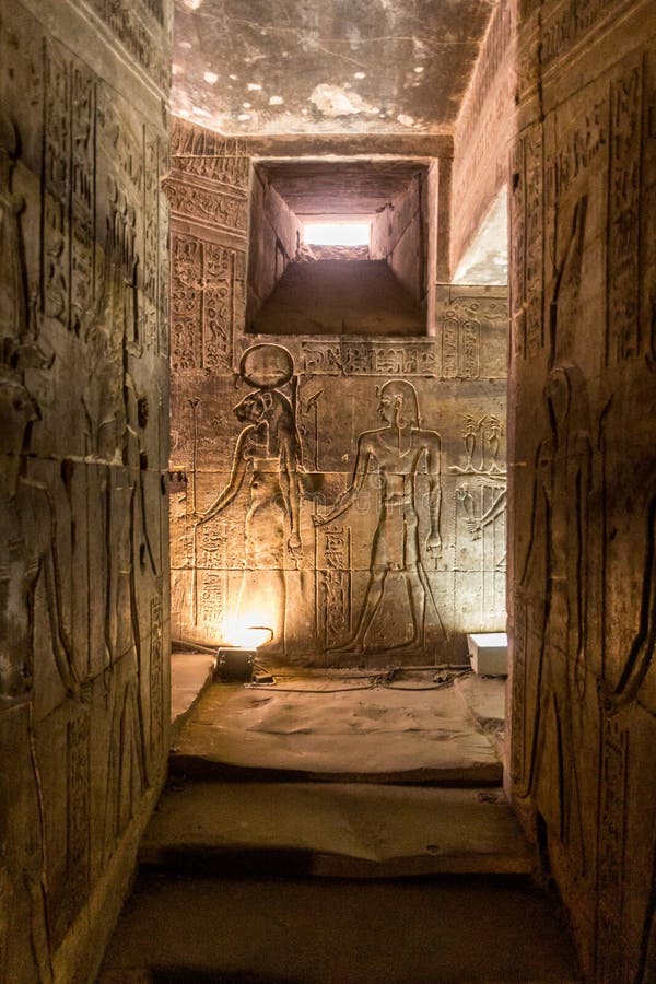 EDFU, EGYPT - FEB 17, 2019: Interior of the Temple of Horus in Edfu ...