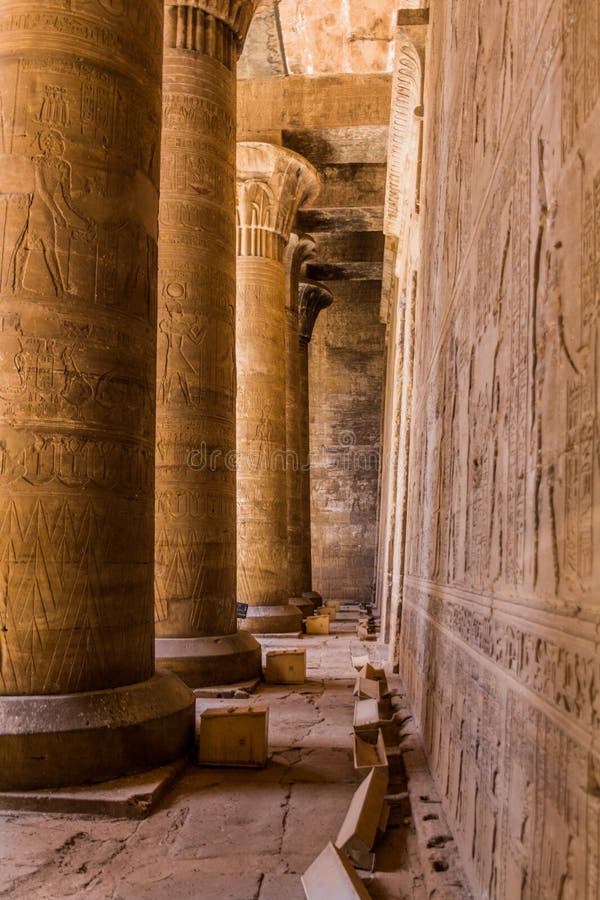 EDFU, EGYPT - FEB 17, 2019: Interior of the Temple of Horus in Edfu ...