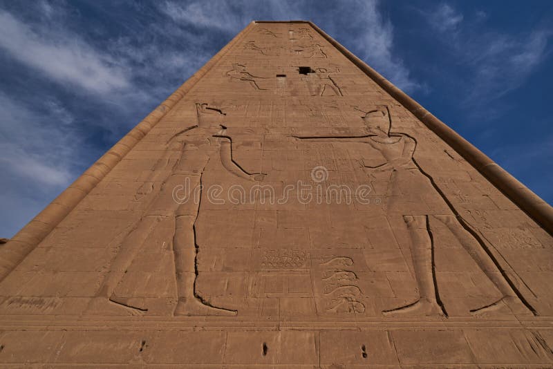 Edfu Temple, Edfu, Egypt First Pylon at the Main Entrance Stock Photo ...