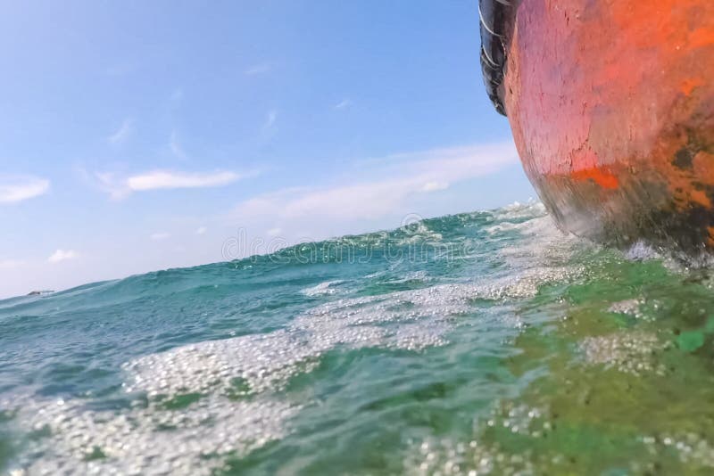 The Edge of a Boat Sailing in the Sea. Boat in Water Stock Photo ...
