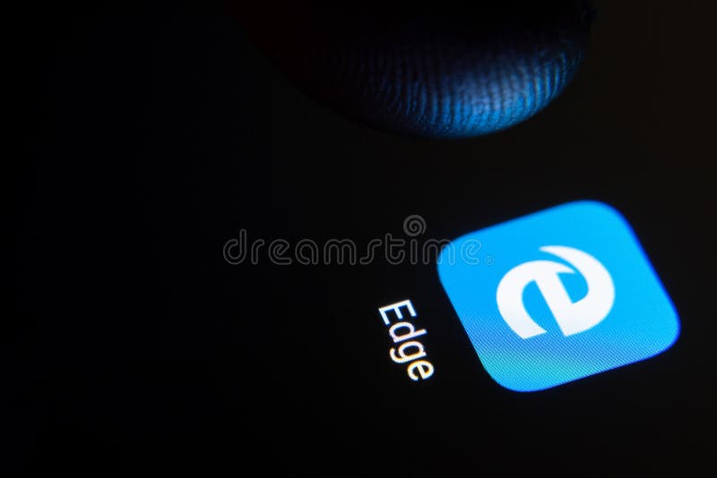 Edge Browser App Icon on the Smartphone Screen and Finger Launching it ...