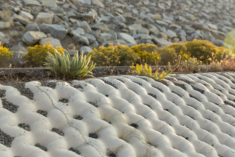 The Edge of the Channel Lined Ditch with Desert Sage Brush and Rocks ...