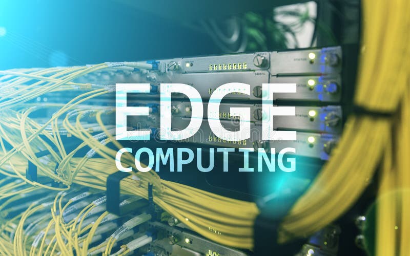 EDGE COMPUTING on Modern Server Room Background. Information Technology ...