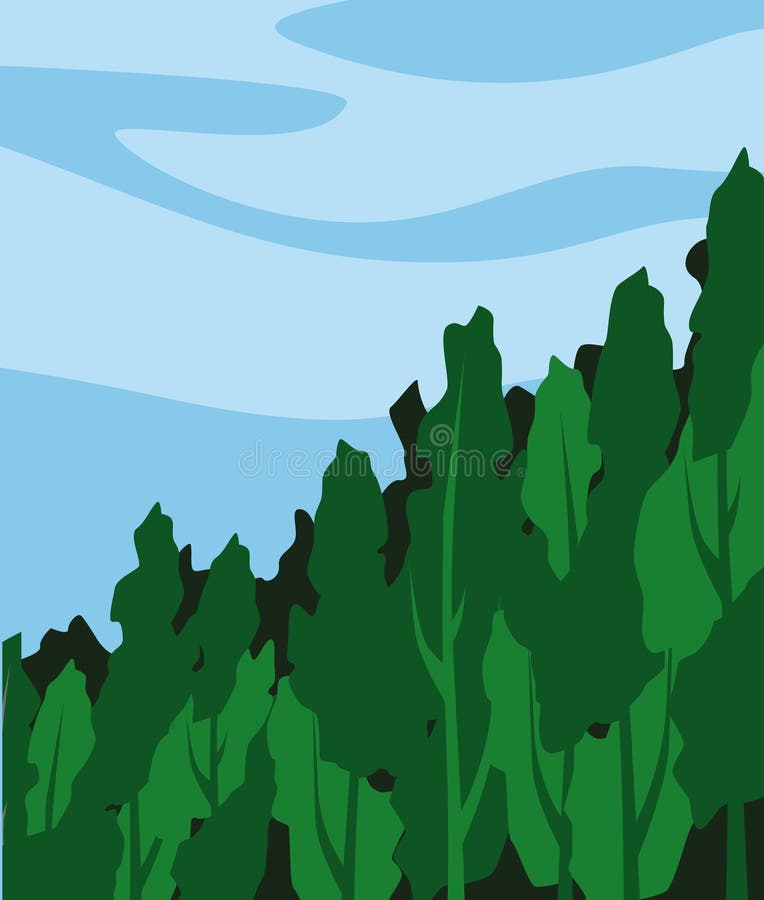 Edge of a Dense Forest. Green Trees, Blue Sky Stock Illustration ...