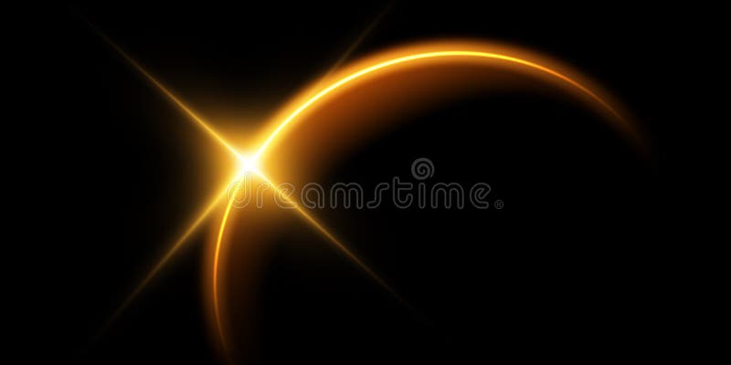 The Edge of a Golden Solar Eclipse on a Black Background. Golden ...