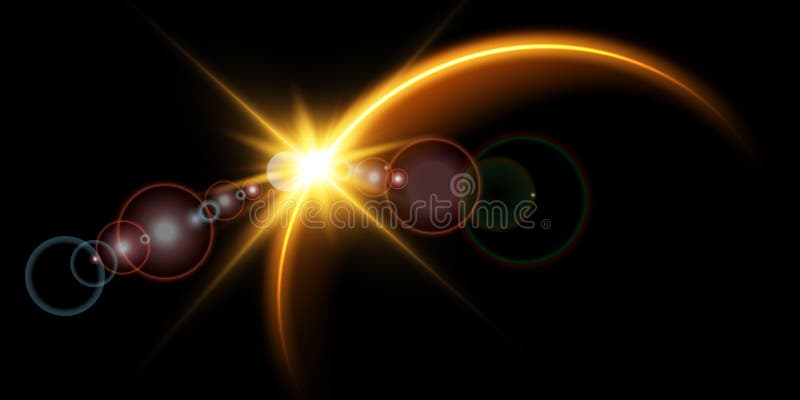 The Edge of a Golden Solar Eclipse on a Black Background. Golden ...