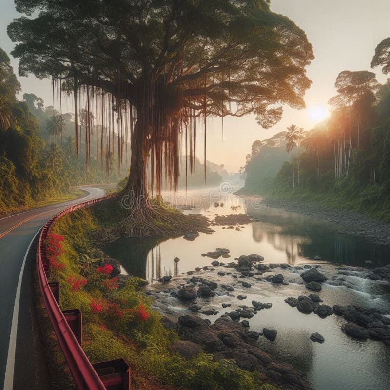 The Edge of the Highway in the Middle of the Tropical Wilderness on One ...