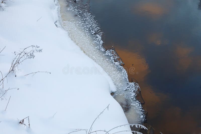 Edge of Ice in the Water with Reflections Stock Photo - Image of colors ...